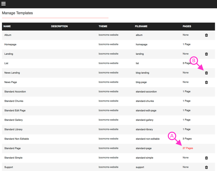 Template List Boomcms